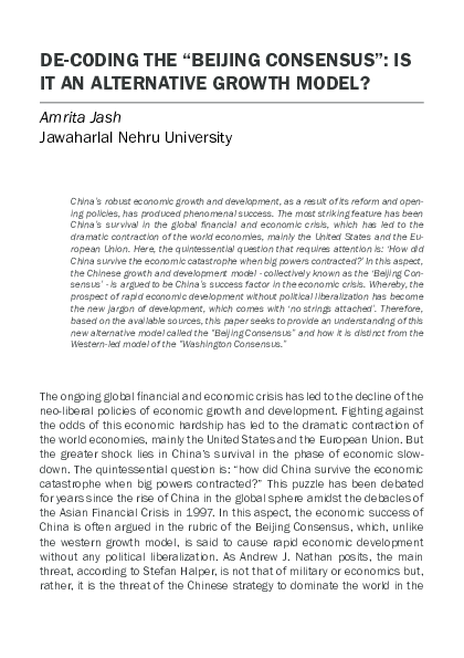 (PDF) De-Coding the “Beijing Consensus”: Is it an Alternative Growth Model?
