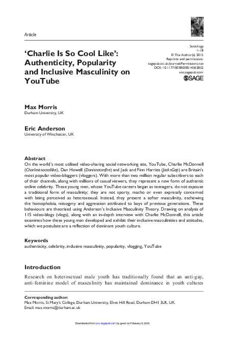 (PDF) Charlie is so Cool Like: Inclusive Masculinity and Popularity on ...