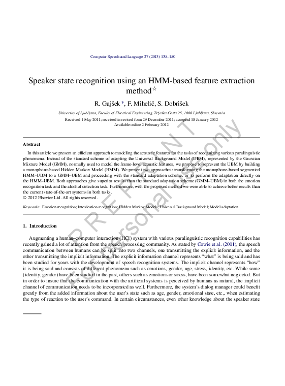 Speaker State Recognition Using An Hmm Based Feature Extraction Method