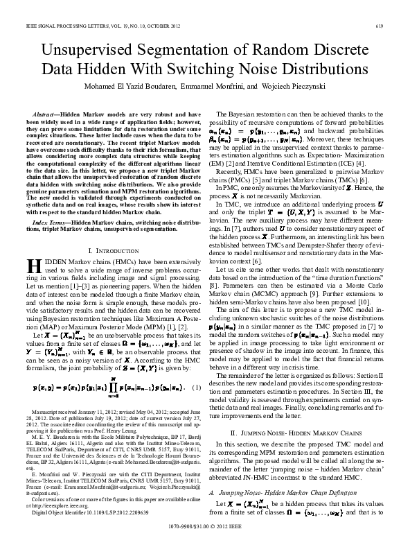 (PDF) Unsupervised Segmentation of Random Discrete Data Hidden With Switching Noise Distributions