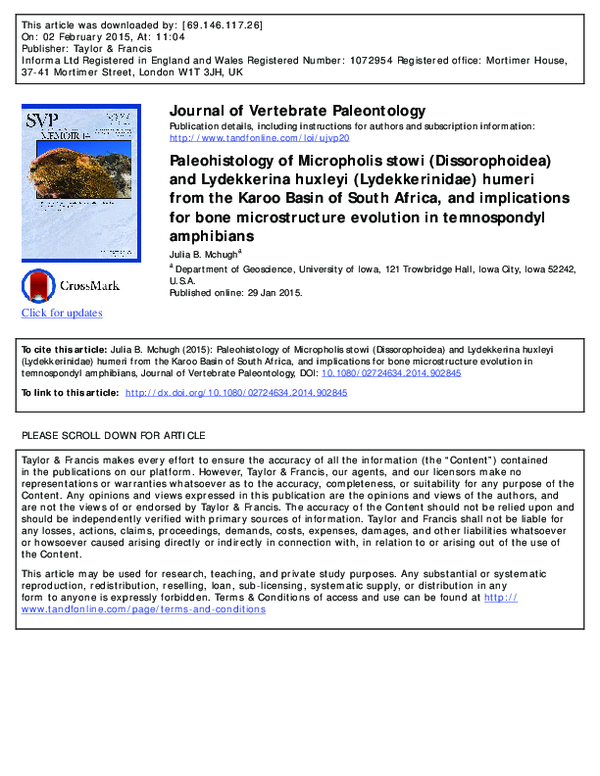 (PDF) Paleohistology of Micropholis stowi (Dissorophoidea) and ...