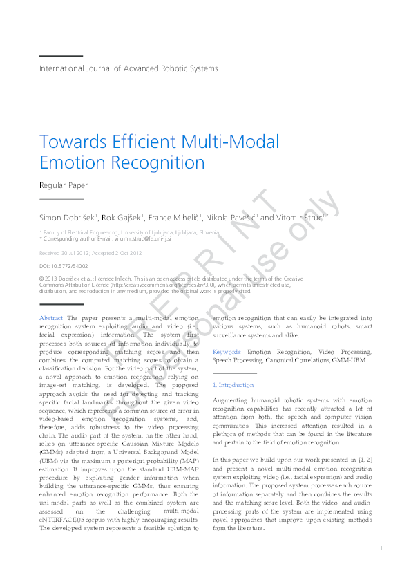 Towards Efficient Multi Modal Emotion Recognition