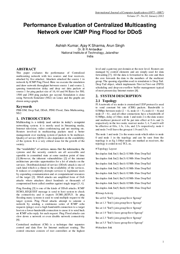 (PDF) Performance Evaluation of Centralized Multicasting Network over ICMP Ping Flood for DDoS