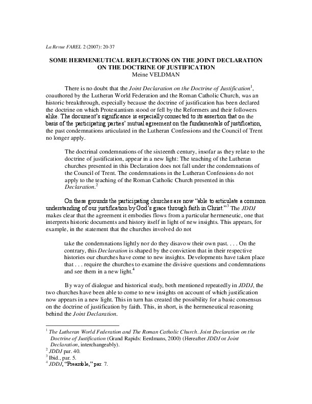 (PDF) “Some Hermeneutical Reflections on the Joint Declaration on the ...