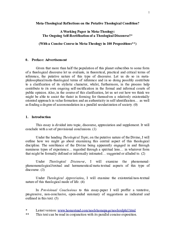 (DOC) Meta-Theological Reflections on the Putative Theological ...