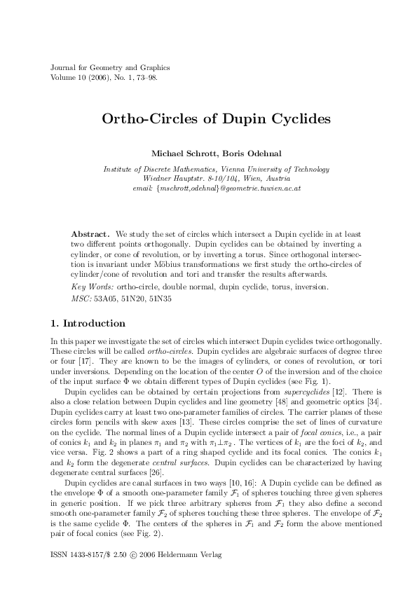 (PDF) Ortho-Circles of Dupin Cyclides