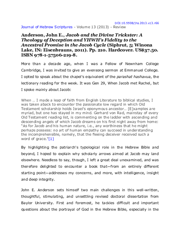 (PDF) J.E. ANDERSON, Jacob and the Divine Trickster