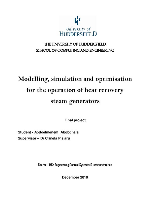 (PDF) Modelling, simulation and optimisation for the operation of heat recovery steam generators