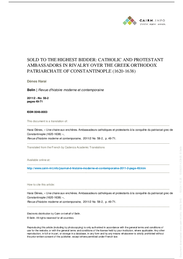 (PDF) Sold to the Highest Bidder: Catholic and Protestant Ambassadors ...