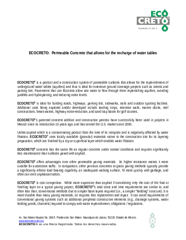 (DOC) ECOCRETO: Permeable Concrete that allows for the recharge of ...