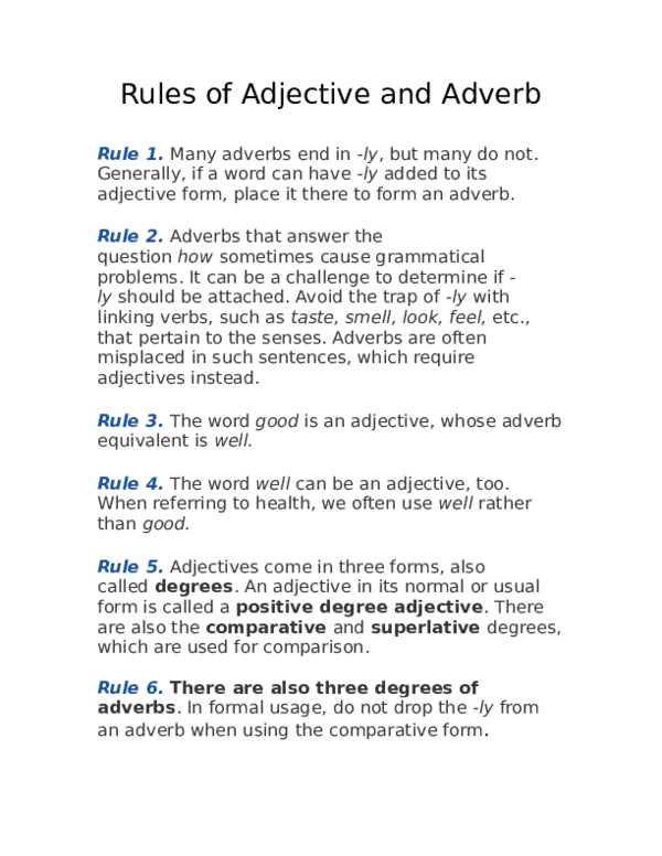 (DOC) Rules of Adjective and Adverb