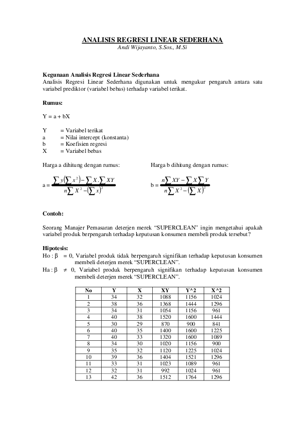 (PDF) ANALISIS REGRESI LINEAR SEDERHANA