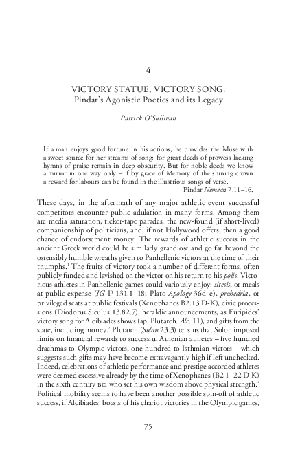 (PDF) VICTORY STATUE, VICTORY SONG: Pindar’s Agonistic Poetics and its ...