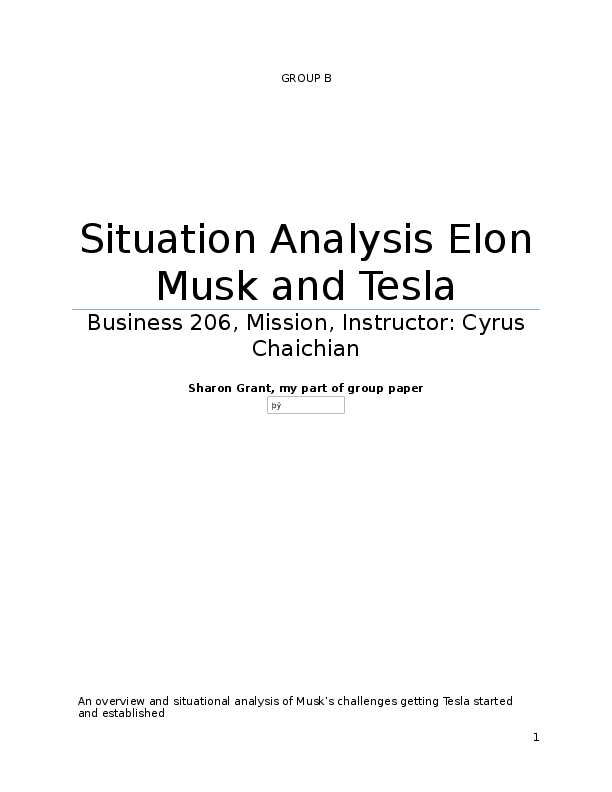 (DOC) Tesla Motors Situational Analysis