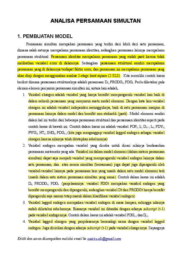 (PDF) Tutorial Penggunaan Analisis Persamaan Simultan