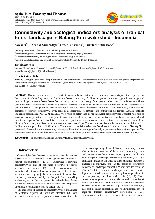 (PDF) Connectivity and ecological indicators analysis of tropical ...