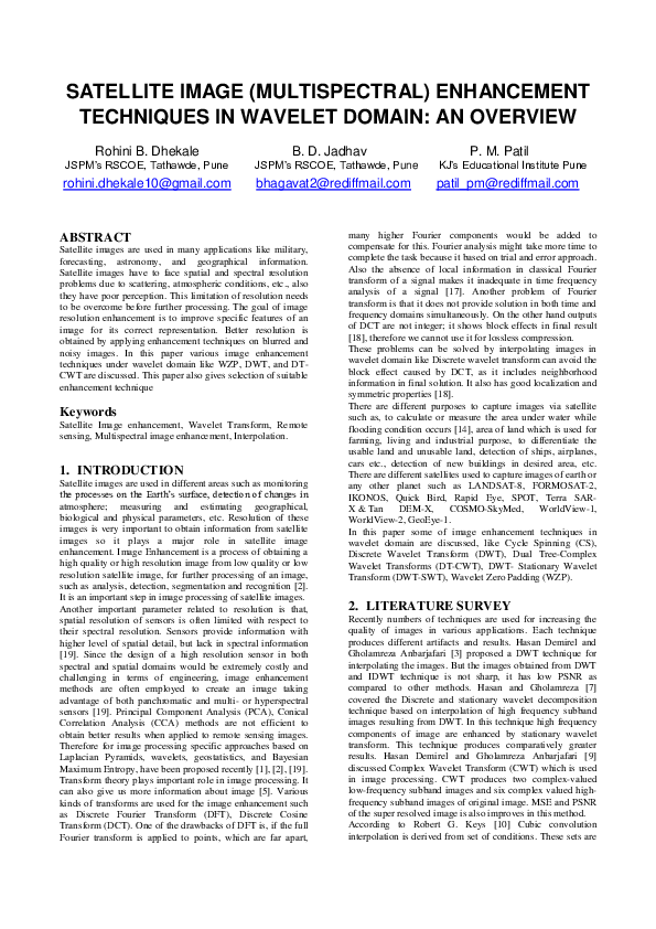 Pdf Satellite Image Multispectral Enhancement Techniques In Wavelet