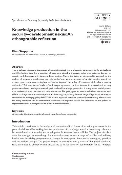 (PDF) Knowledge production in the security-development nexus: An ethnographic reflection