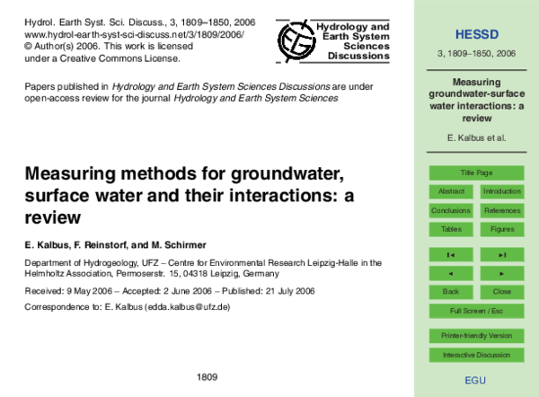 (PDF) Measuring methods for groundwater - surface water interactions: a review