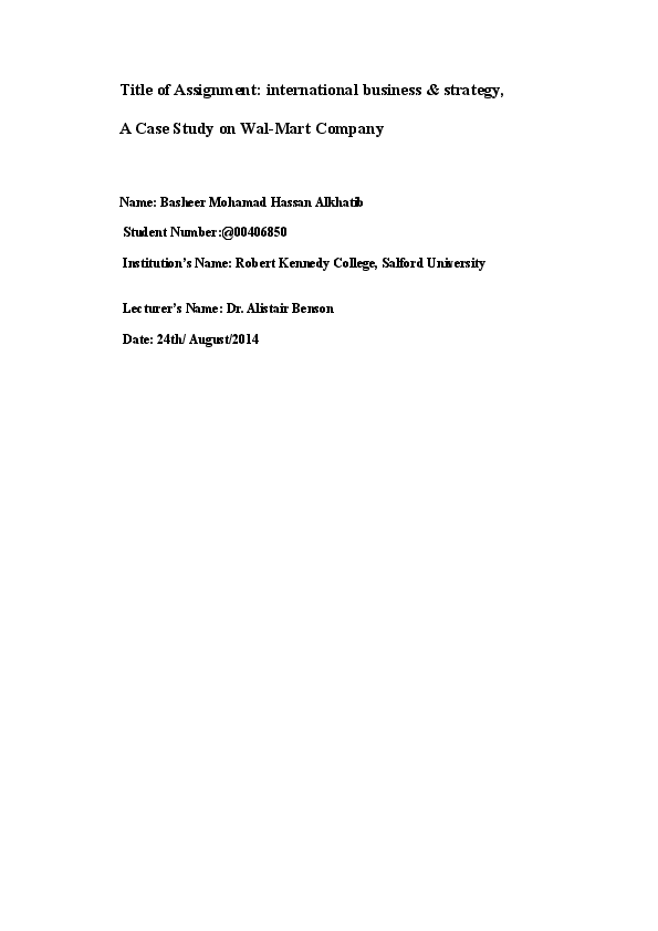 (DOC) Business Strategy of Walmart and change management