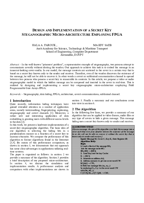 (PDF) Design and implementation of a secret key steganographic micro ...