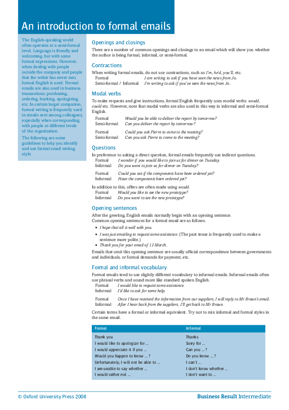 (PDF) An introduction to formal emails Openings and closings