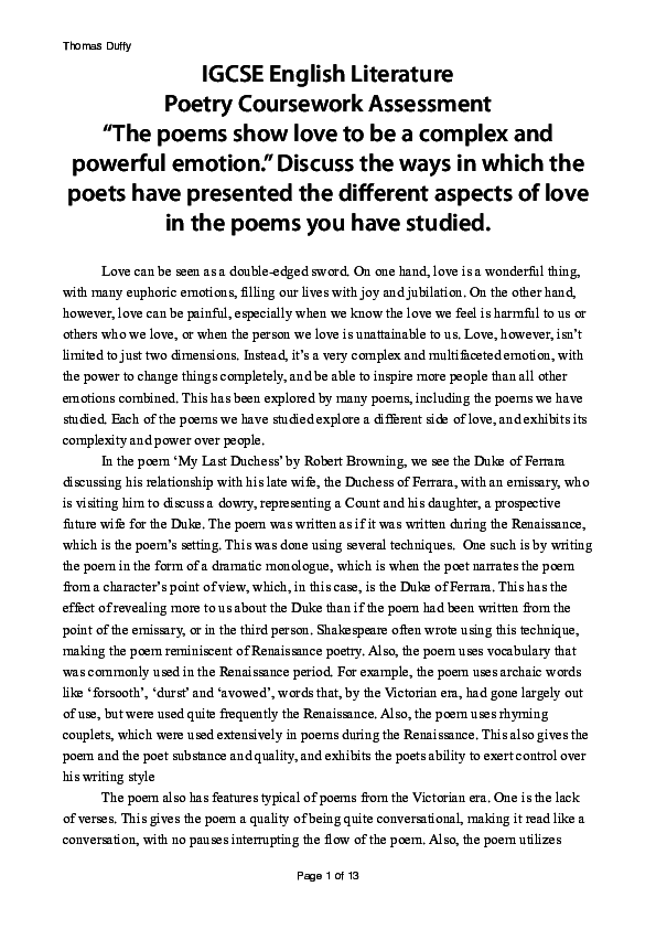 (PDF) “The poems show love to be a complex and powerful emotion ...