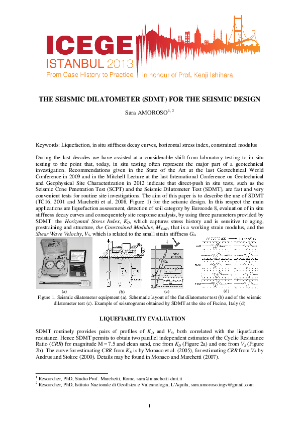 (PDF) The seismic dilatometer (SDMT) for the seismic design