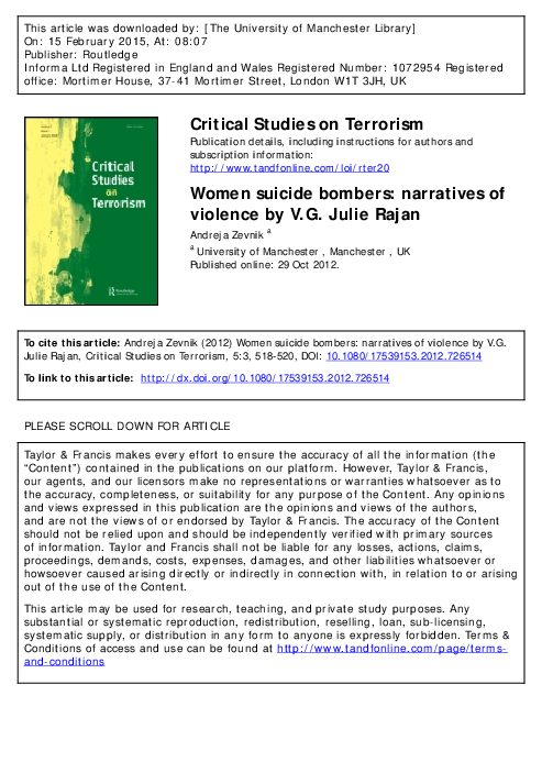 (PDF) Review: Women suicide bombers - narratives of violence by V.G ...