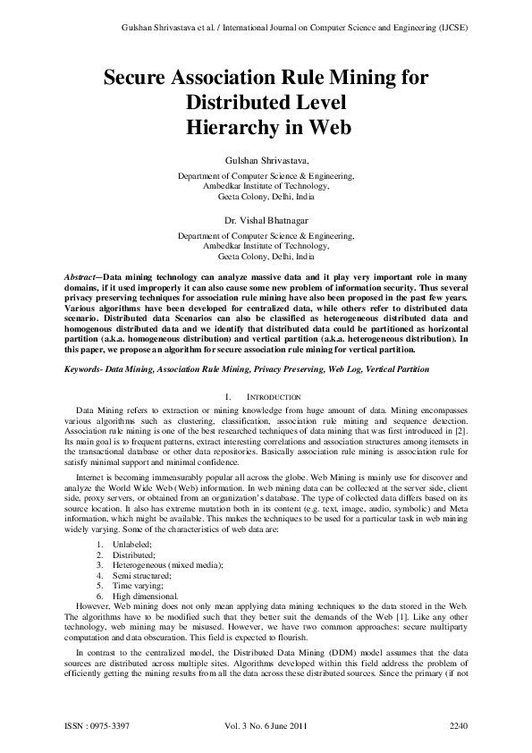 Pdf Secure Association Rule Mining For Distributed Level Hierarchy In Web
