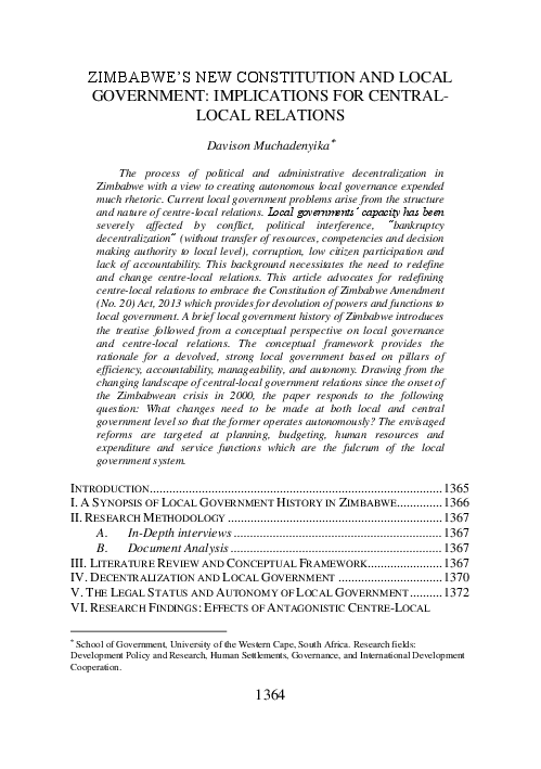 (PDF) Zimbabwe's New Constitution and Local Government: Implications ...