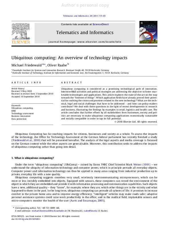 (PDF) Ubiquitous computing: An overview of technology impacts
