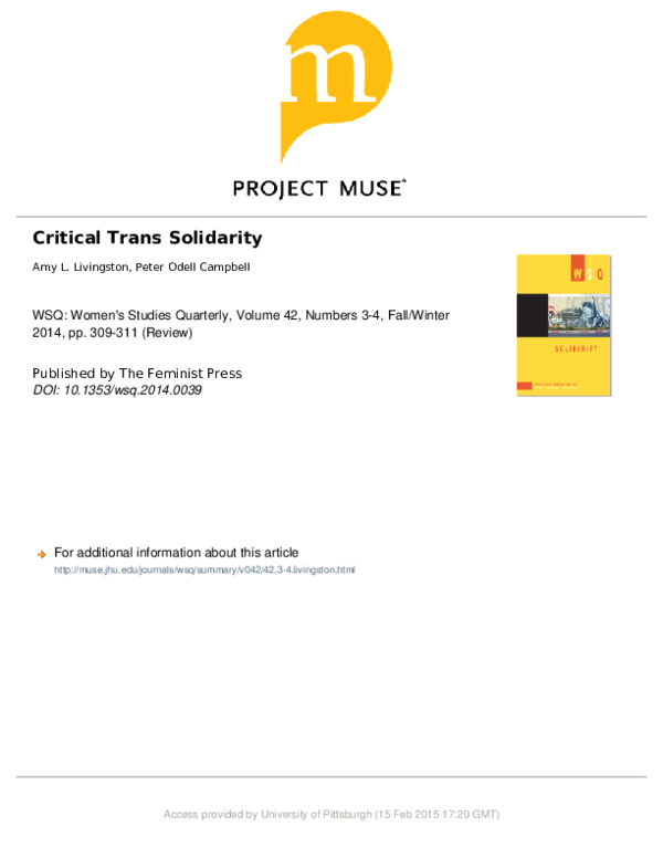 (PDF) "Critical Trans Solidarity": Review of Dean Spade's Normal Life