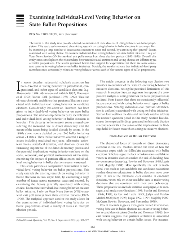 Examining Individual-Level Voting Behavior on State Ballot Propositions