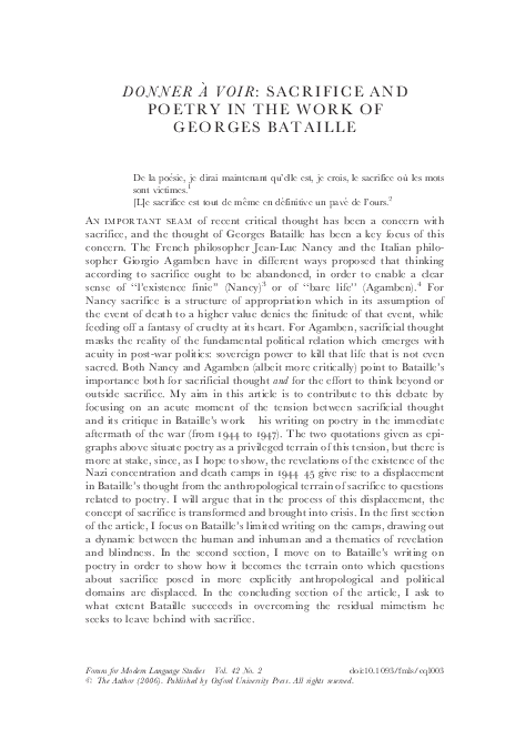 (PDF) Donner à voir: Sacrifice and Poetry in the Work of Georges Bataille