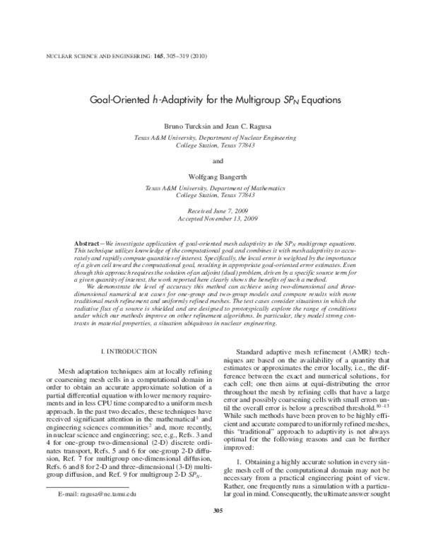 (PDF) Goal-oriented h-adaptivity for the multigroup S PN equations