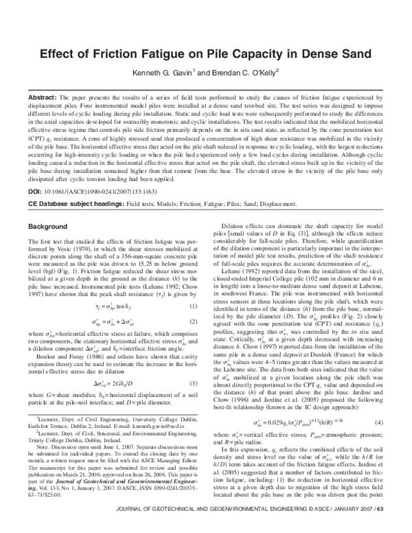 (PDF) Effect of friction fatigue on pile capacity in dense sand