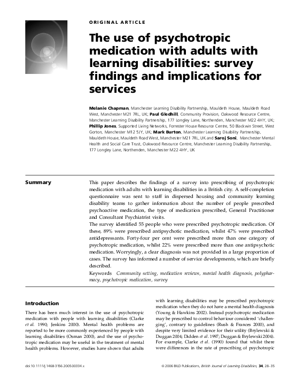 (PDF) The use of psychotropic medication in people with learning ...