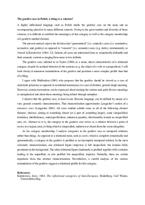 (PDF) “The genitive case in Polish: a thing or a relation?”