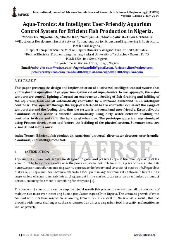 (PDF) Aqua-Tronics: An Intelligent User-Friendly Aquarium Control System for Efficient Fish ...