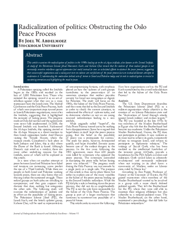 (PDF) Radicalization of Politics: Obstructing the Oslo Peace Process