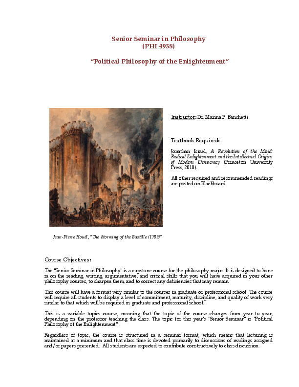 (PDF) Political Philosophy of the Enlightenment (Senior Seminar) - Syllabus