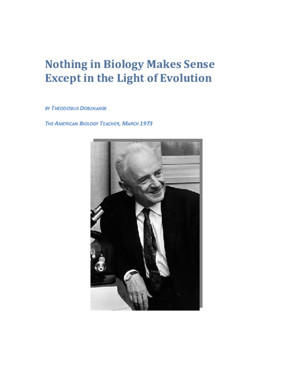(PDF) Nothing in Biology Makes Sense Except in the Light of Evolution ...