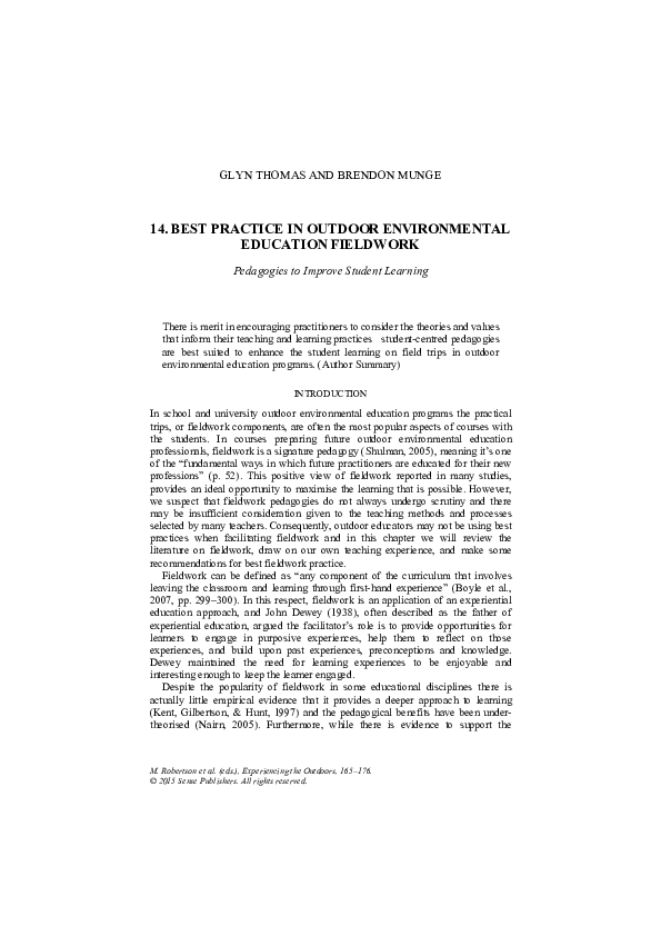 (PDF) BEST PRACTICE IN OUTDOOR ENVIRONMENTAL EDUCATION FIELDWORK ...