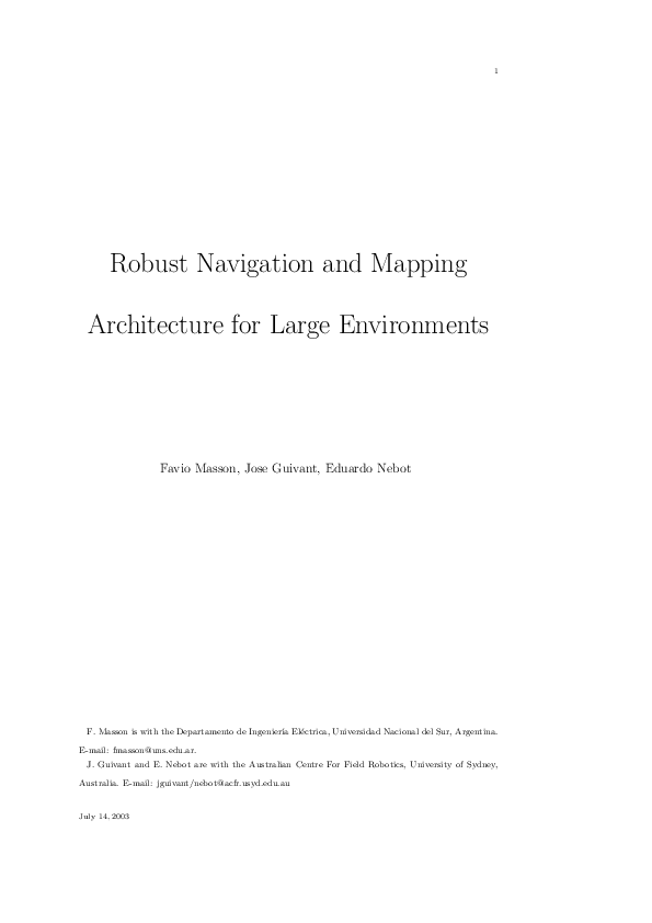 Pdf Robust Navigation And Mapping Architecture For Large Environments