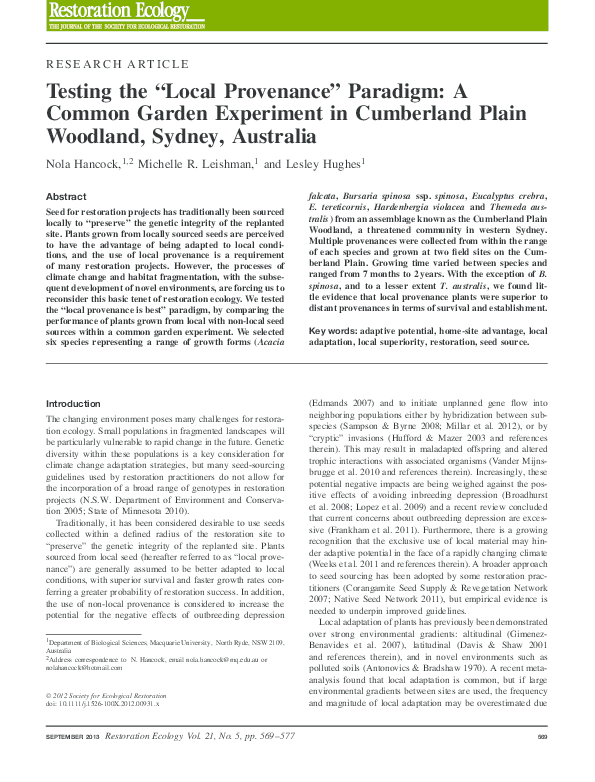 (PDF) Testing the “local provenance” paradigm: a common garden ...