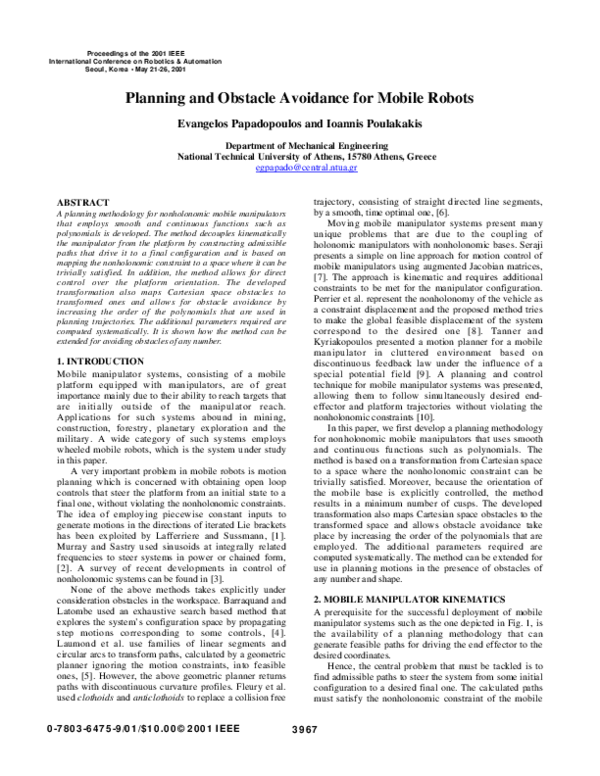 Pdf Planning And Obstacle Avoidance For Mobile Robots