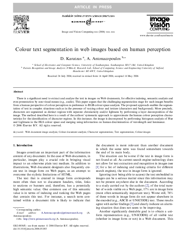 (PDF) Colour text segmentation in web images based on human perception