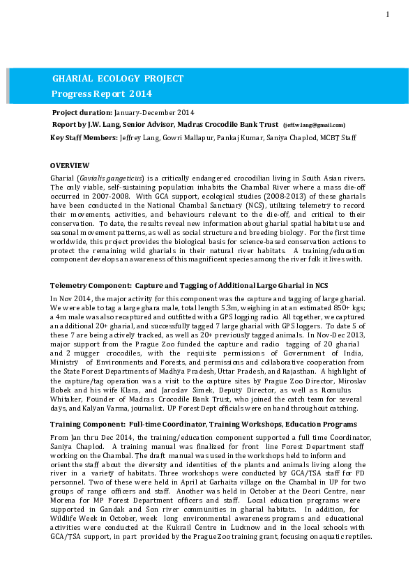 (PDF) Gharial Ecology Project Progress Report 2014