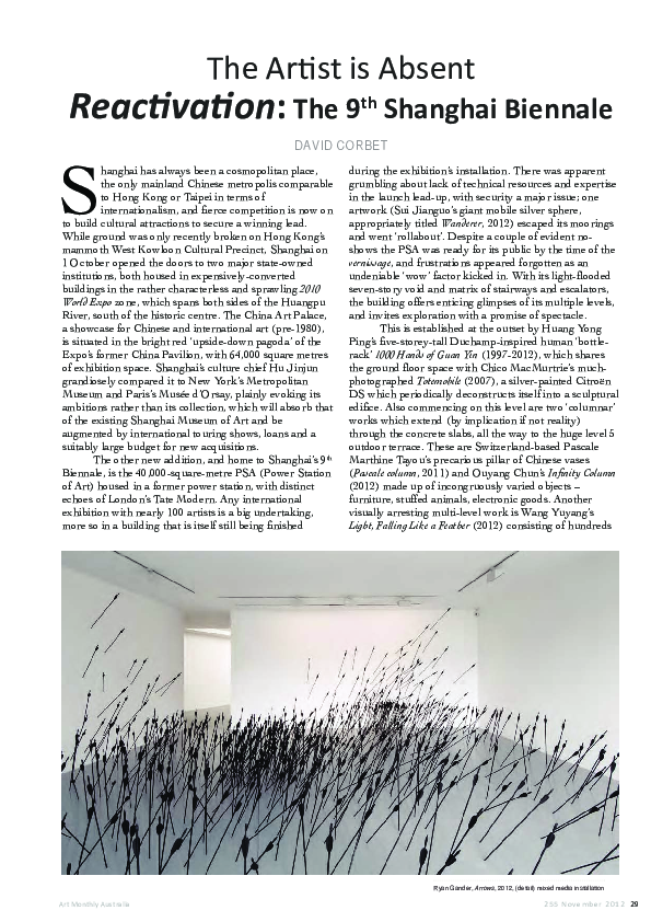 (PDF) 'The artist is absent': Reactivation, the 9th Shanghai Biennale